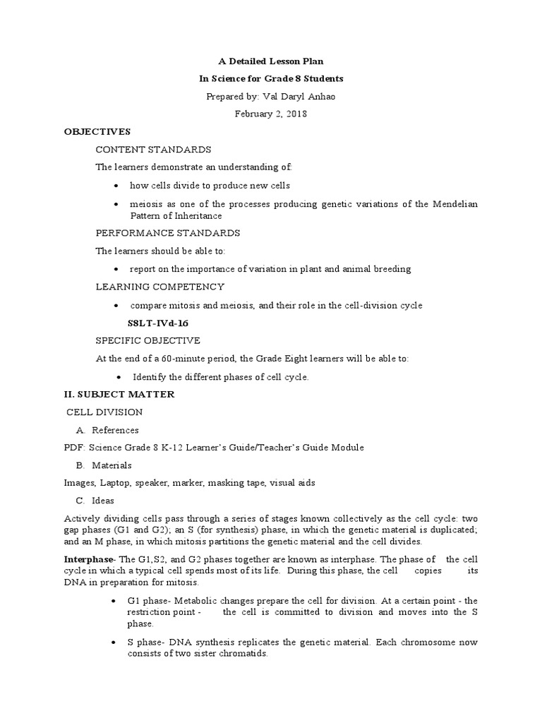 Lesson Plan #4 | PDF | Mitosis | Cell Cycle