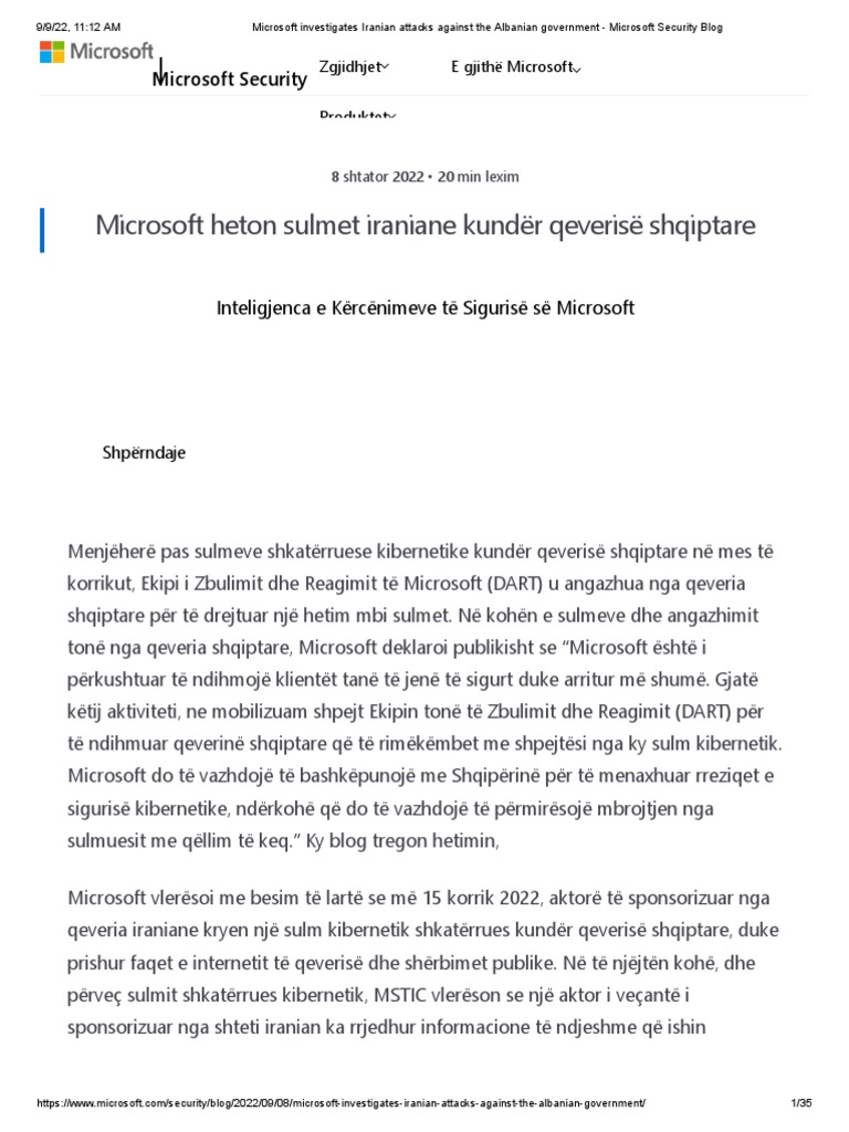 Microsoft Investigates Iranian Attacks Against The Albanian Government ...