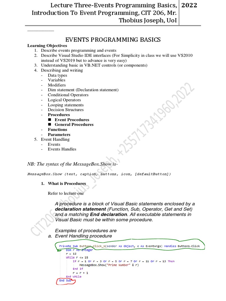 CIT - 206 - Lecture - 3 - Introduction To Event Driven Programming | PDF | Subroutine ...