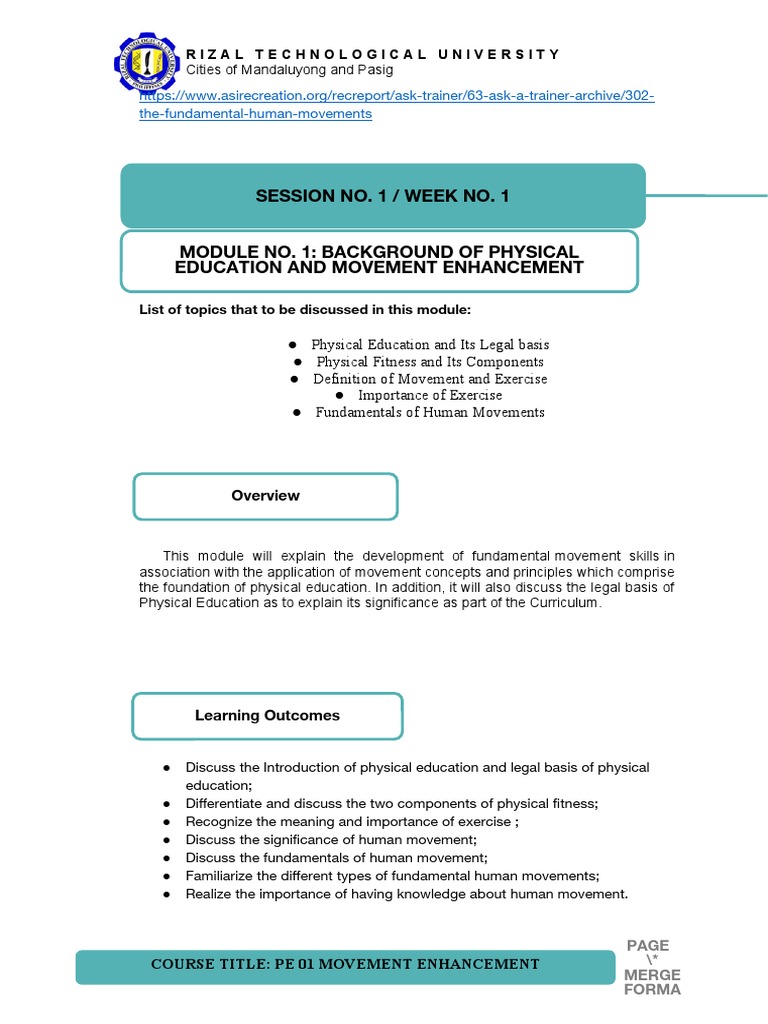 Module No1. Background of Physical Education and Movement Enhancement ...