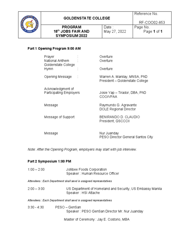 Job's Fair Program 2022 | PDF