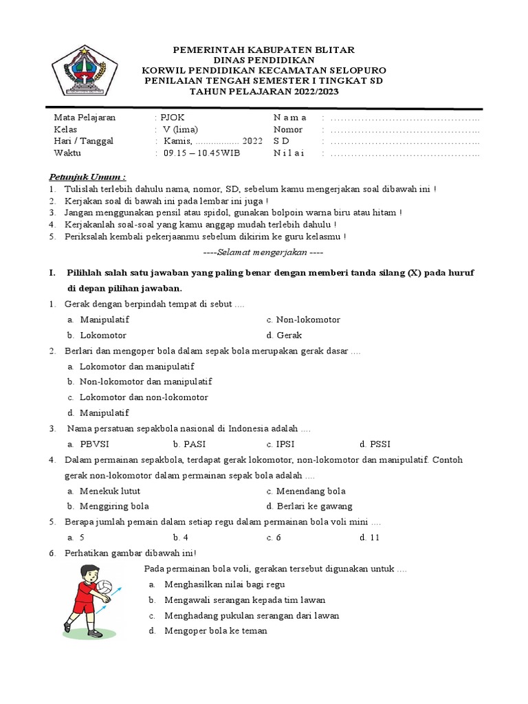 Penilaian Tengah Semester PJOK SD Kelas V | PDF