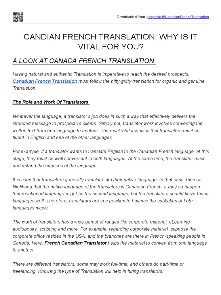 Canadian French Translation | PDF | Language Interpretation | Freelancer