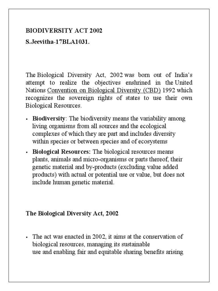 India's Biological Diversity Act 2002 Explained | PDF | Biodiversity ...