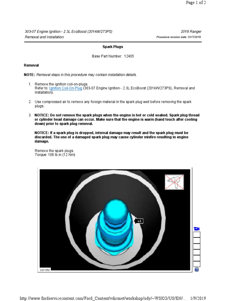 303-07 Engine Ignition - Removal and Installation - Spark Plugs | PDF
