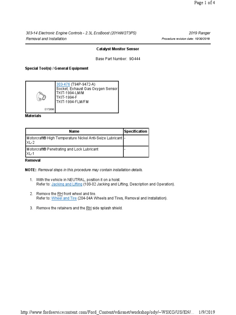 303-14 Electronic Engine Controls - Removal and Installation - Catalyst ...