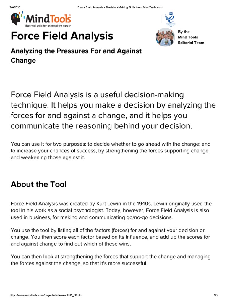Force Field Analysis - Decision-Making Skills From MindTools | PDF | Decision Making | Business