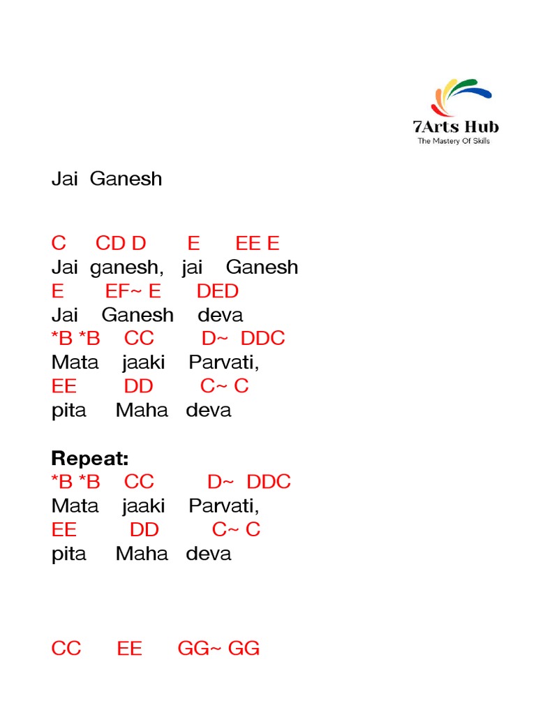 Jai Ganesh Deva Piano Notes | PDF | Religion & Spirituality
