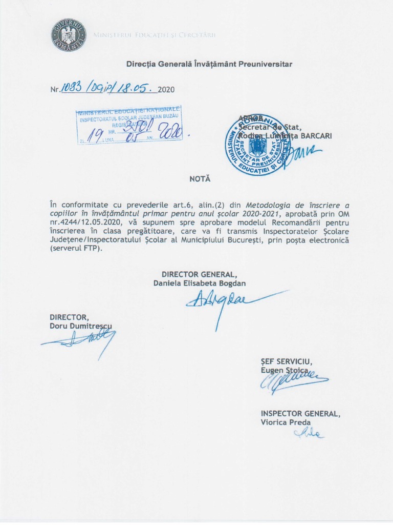 Model Recomandare Pentru Inscrierea La Clasa Pregatitoare | PDF