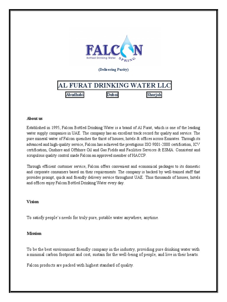 Falcon Bottled Water: Quality & Service | PDF | United Arab Emirates ...