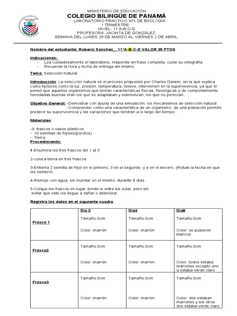 Laboratorio de Selección Natural en Biología | PDF | Seleccion natural ...