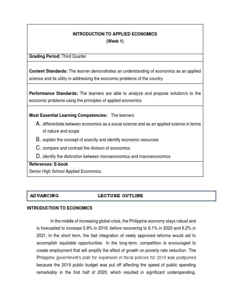 Lecture 1 - Introduction To Applied Economics | PDF | Economics | Economic System