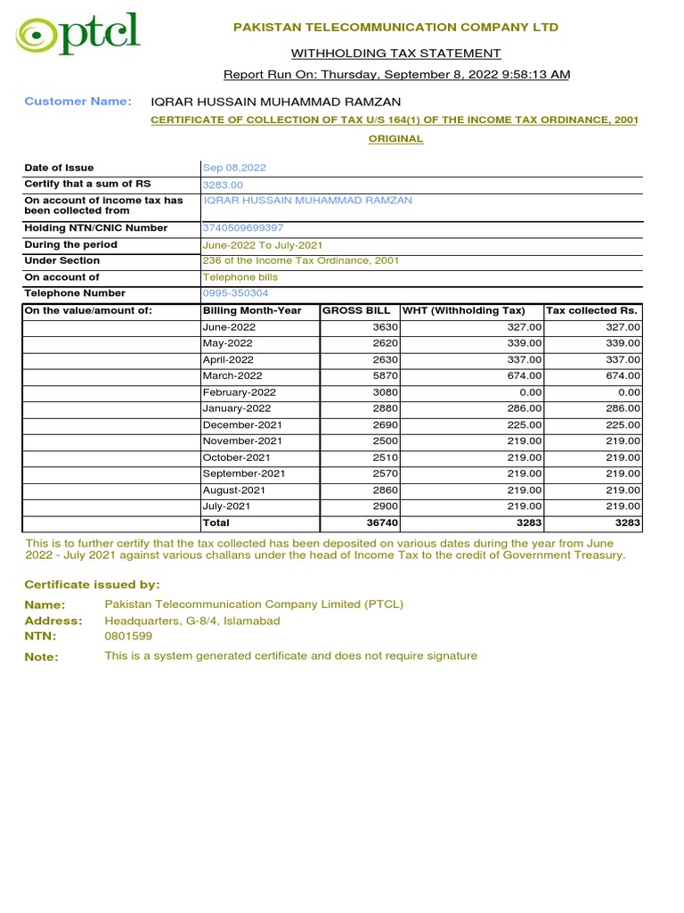 Withholding Tax Statement Report Run On: Thursday, September 8, 2022 9: ...
