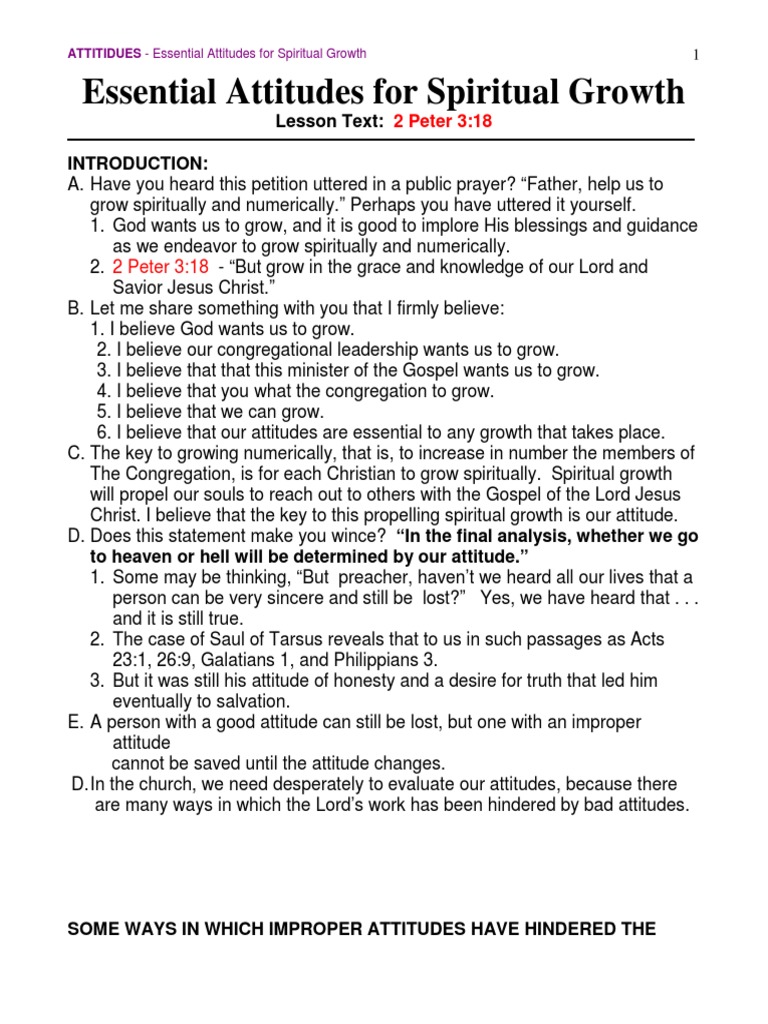 Essential Attitudes For Spiritual Growth: Lesson Text | PDF | Jesus | Love