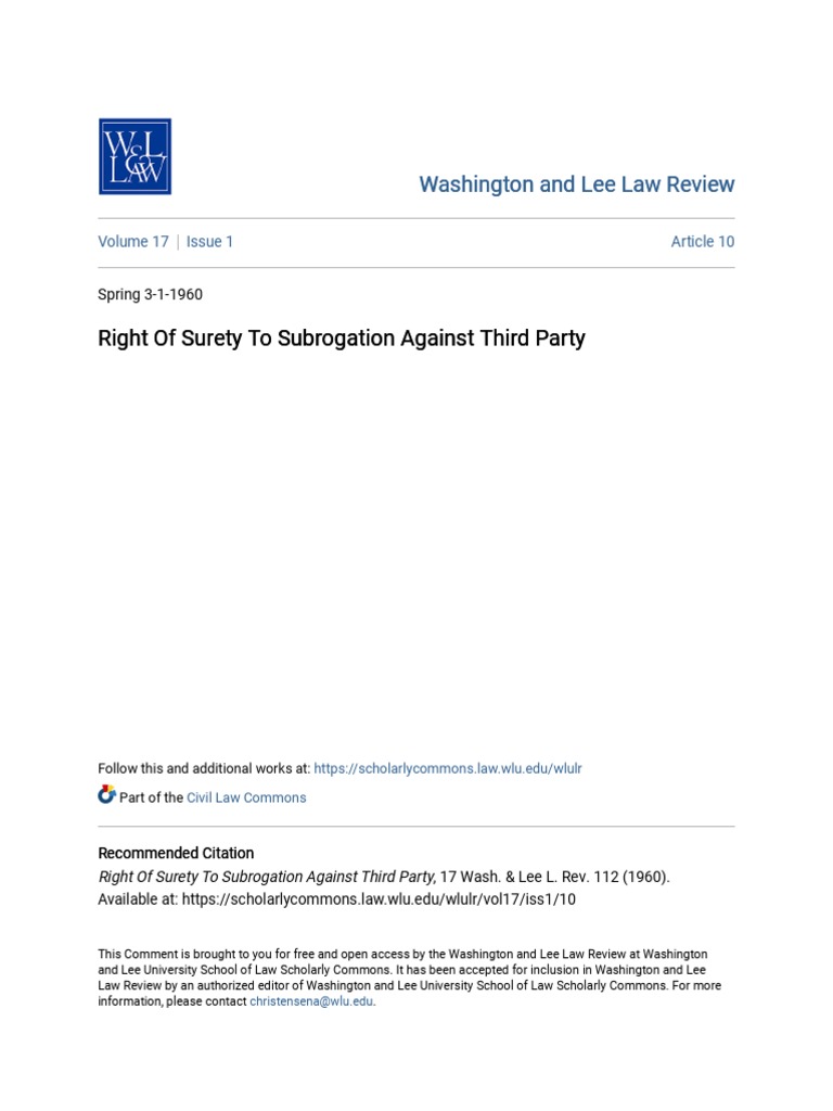 Right of Surety To Subrogation AgainstThird Party | PDF | Surety ...