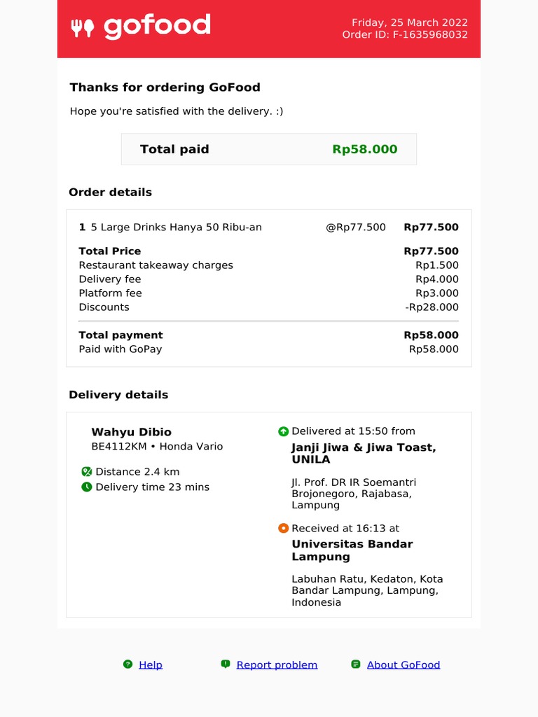 Thanks For Ordering Gofood: Order Details | PDF