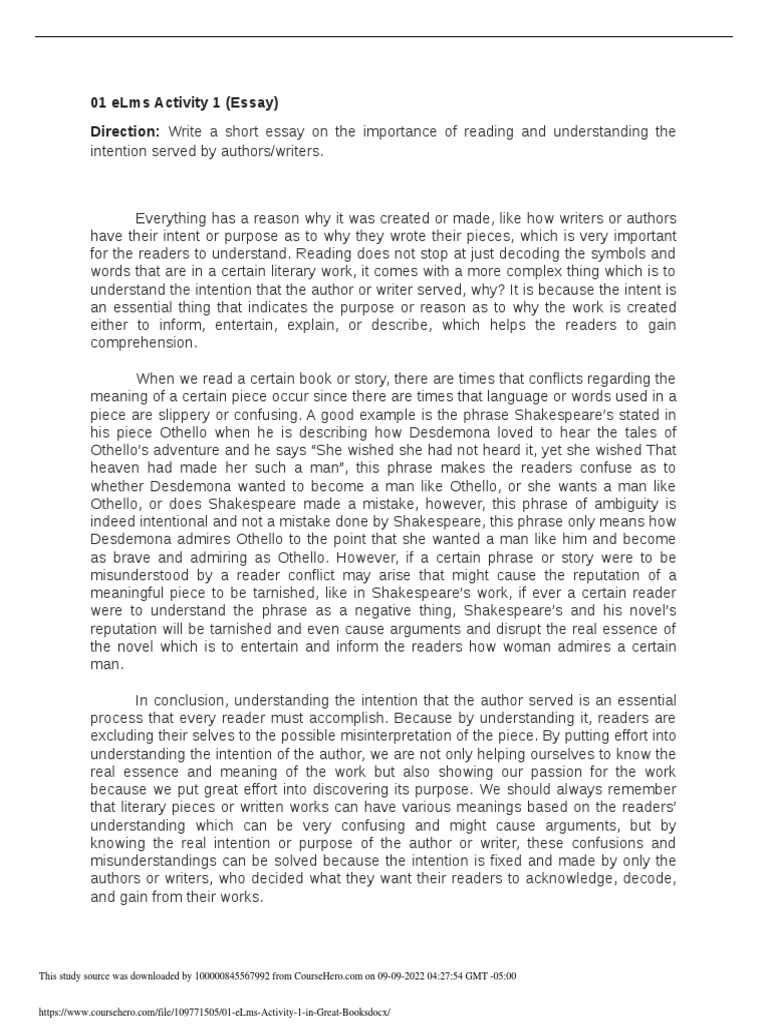 01 Elms Activity 1 in Great Books | PDF | Desdemona | Othello