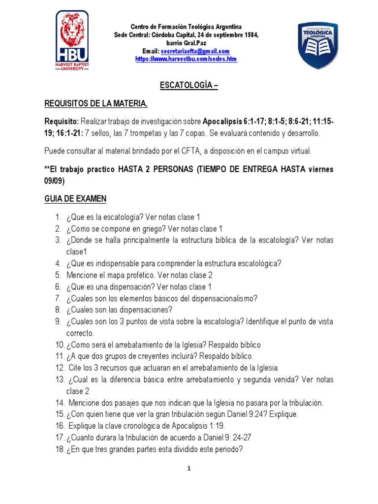 Guia de Examen y Requisitos de La Materia Escatologia | PDF | Éxtasis ...