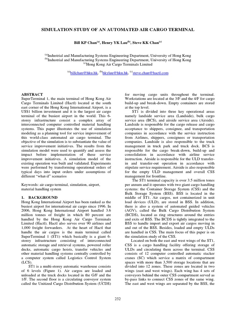 SIMULATION STUDY OF AN AUTOMATED AIR CARGO TERMINAL | PDF | Cargo ...