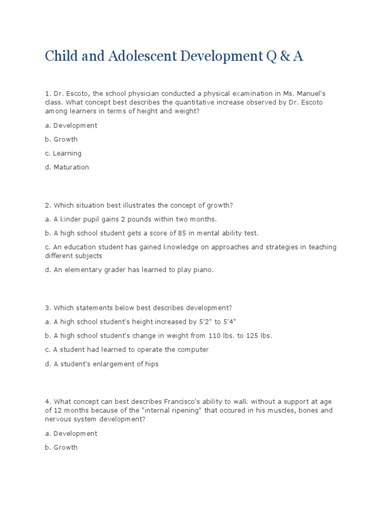 Child and Adolescent Development Q & A | PDF | Developmental Psychology ...