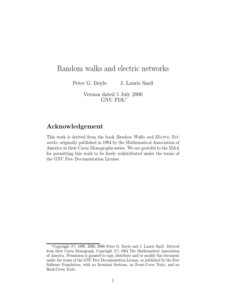 DoyleSnell Random Walks and Electrict Networks | PDF | Markov Chain | Matrix (Mathematics)
