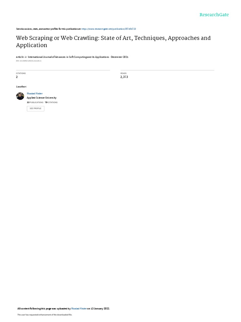 Web Crawling State of ArtTechniques ApproachesandApplication | PDF | Internet & Web | World Wide Web