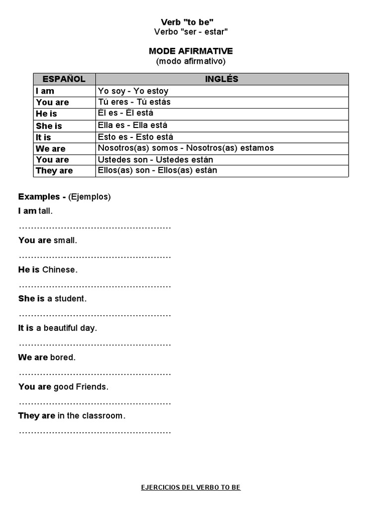 TEMA 15 VERBO TOBE - Exercises | PDF