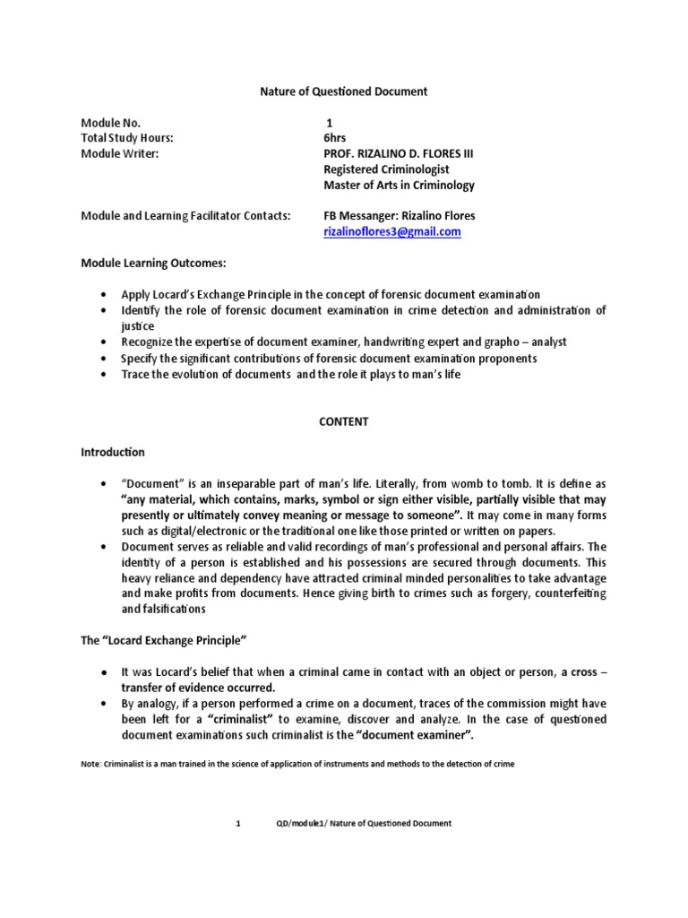 Module 1 Questioned Documents | PDF | Pen | Forensic Science