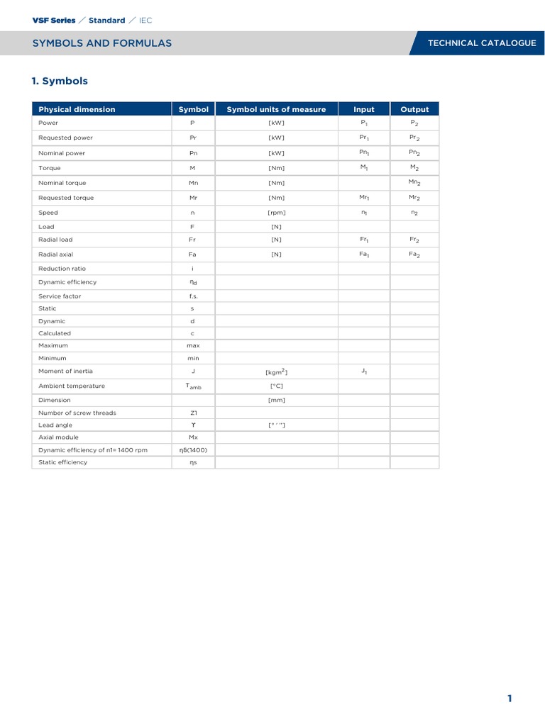 VSF - Symbols and Formulas | PDF | Torque | Acceleration