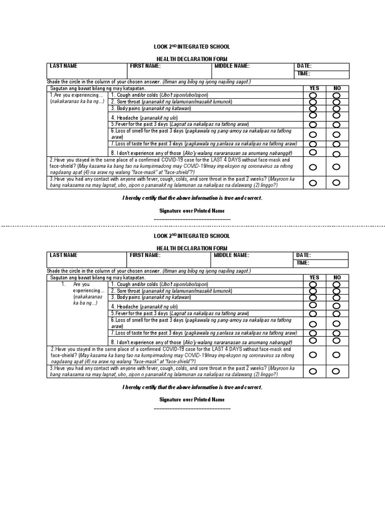 Health Declaration Form | PDF