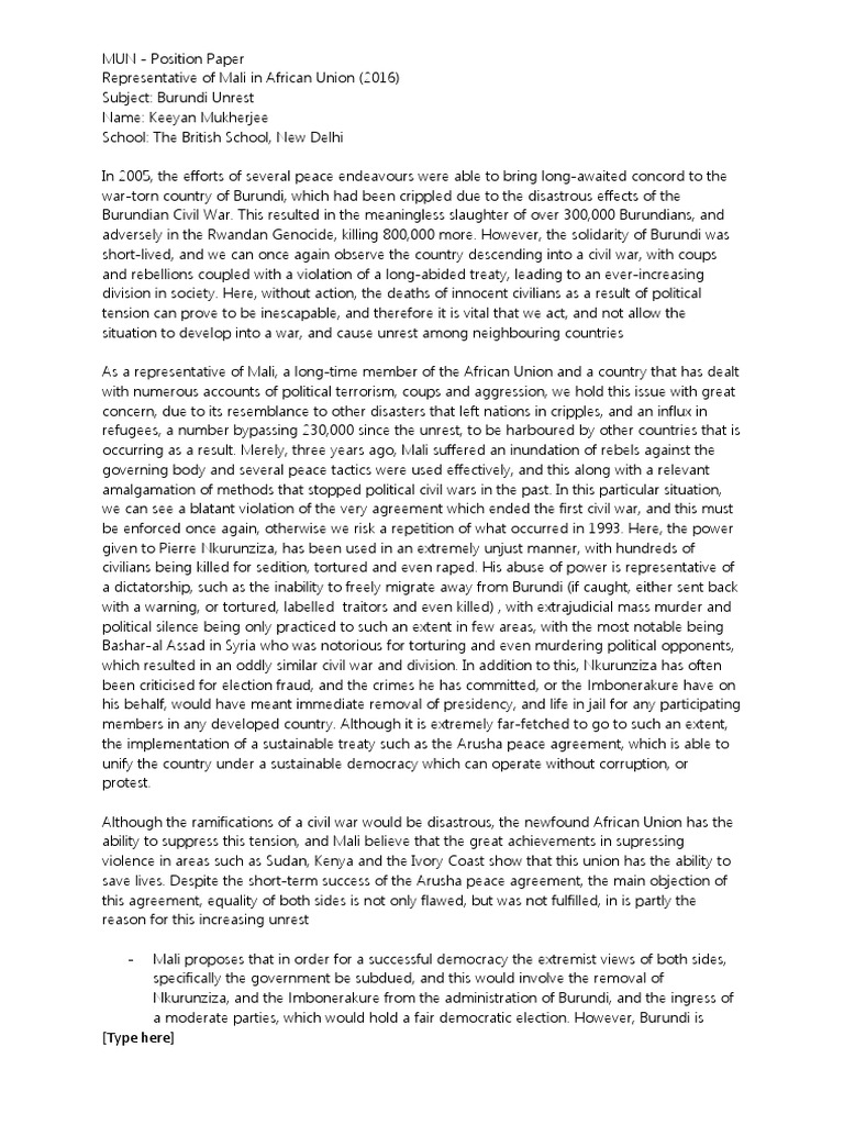 Position Paper | PDF | Burundi | Government