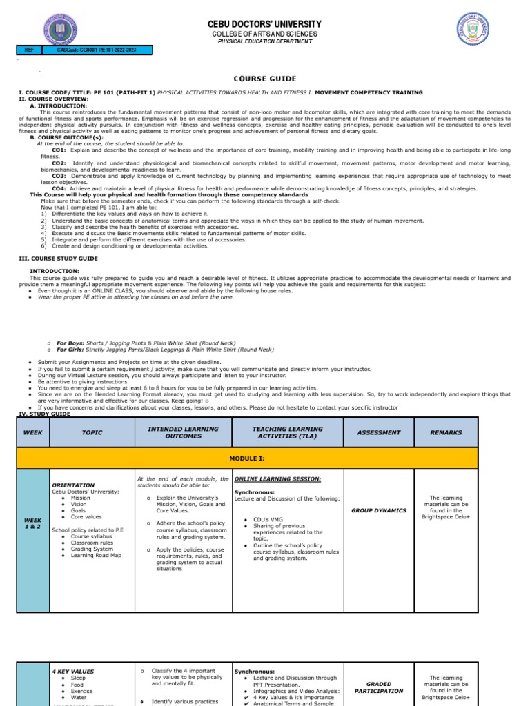 Pe 101 Course Guide Sy 2022 2023 | PDF | Anatomical Terms Of Motion ...