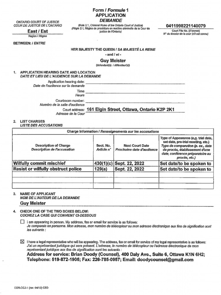 R V Meister - Form 1 - Application of Defendant - 07 SEP 2022 | PDF ...