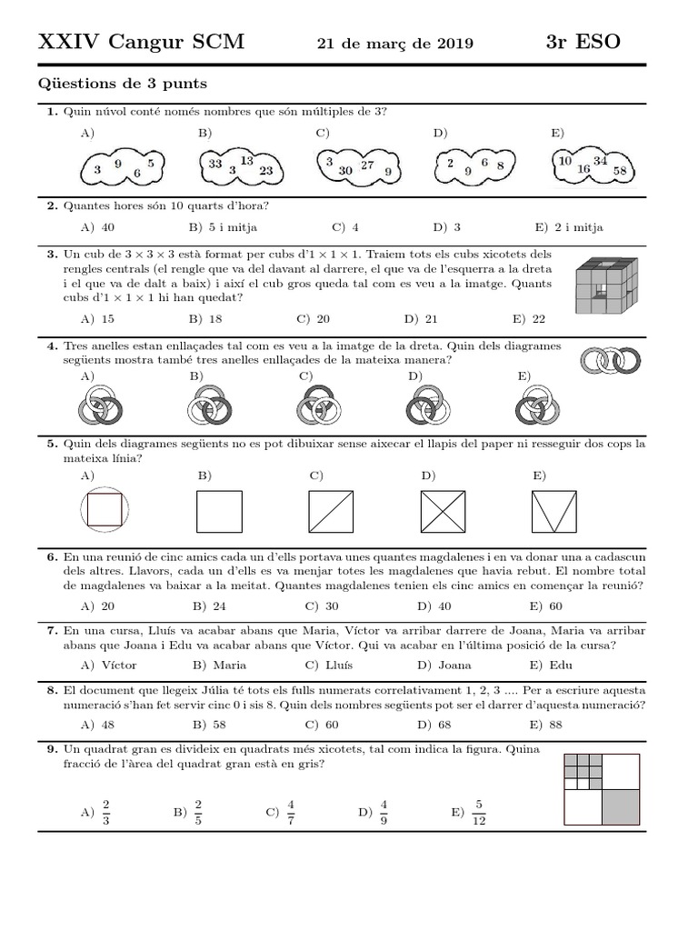 Proves Cangur 2019 3r ESO | PDF