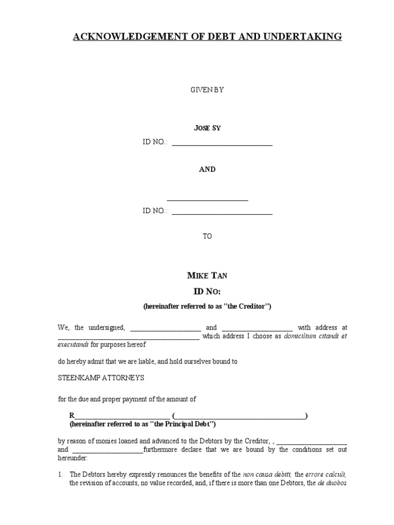 Debt Acknowledgment Agreement Template | PDF | Justice | Crime & Violence