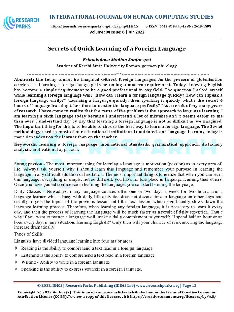 Secrets of Quick Learning of A Foreign Language | PDF | Foreign Language | English Language