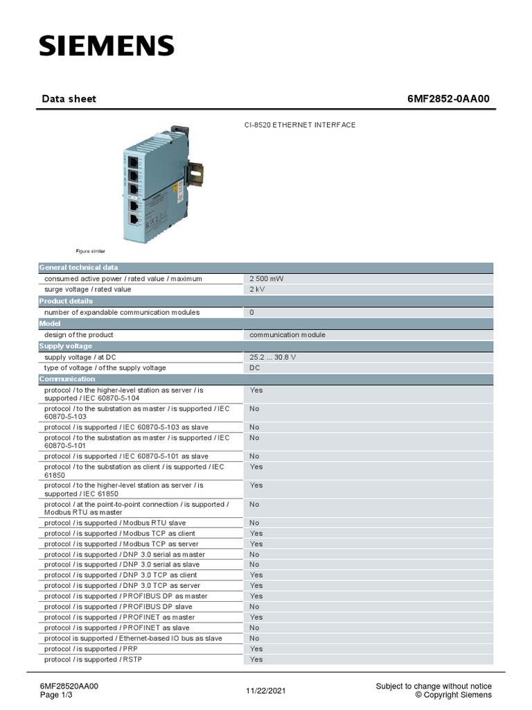6MF28520AA00 Datasheet en | Download Free PDF | Electrical Substation ...