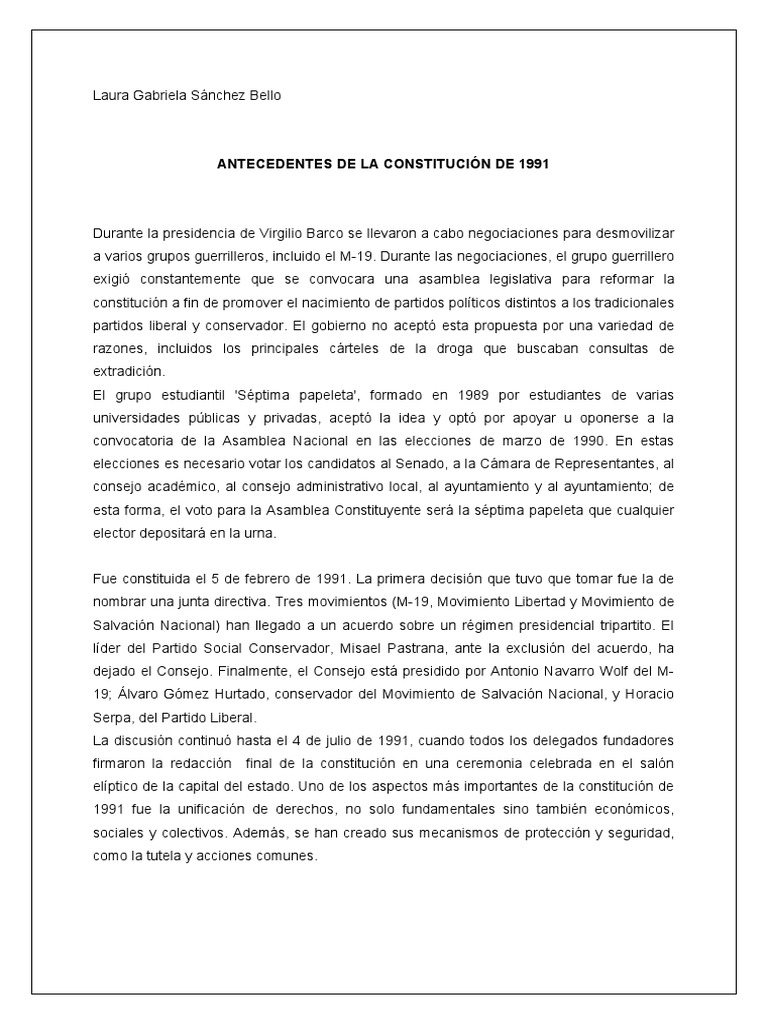 Antecedentes De La Constitución De 1991 Pdf