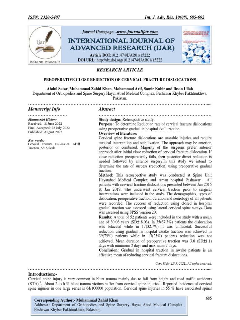 Preoperative Close Reduction of Cervical Fracture Dislocations | PDF ...