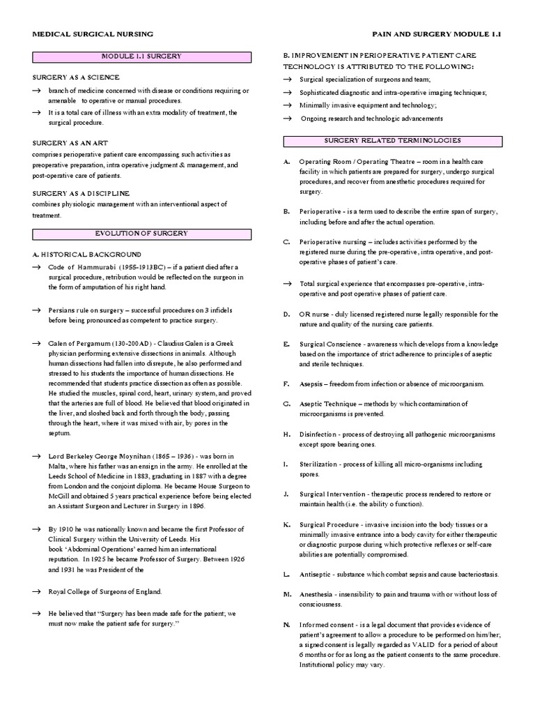 Ms Pain and Surgery Modules | PDF | Surgery | Infection