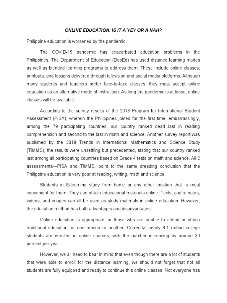 Online Education Essay | PDF | Educational Technology | Distance Education