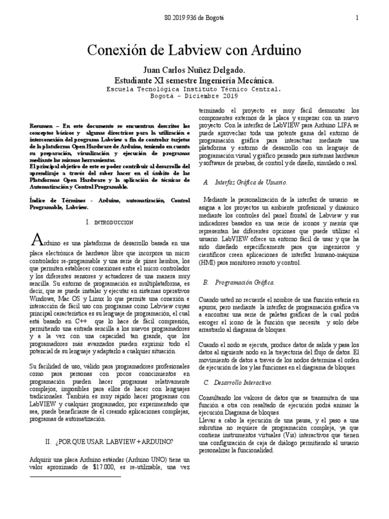 Artículo Conexión Labview Arduino | PDF | Programación | Programa de computadora