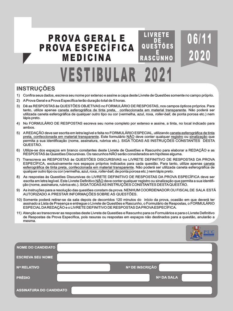 Prova Geral Medicina Vestibular 2021 | PDF | Poesia | Caneta