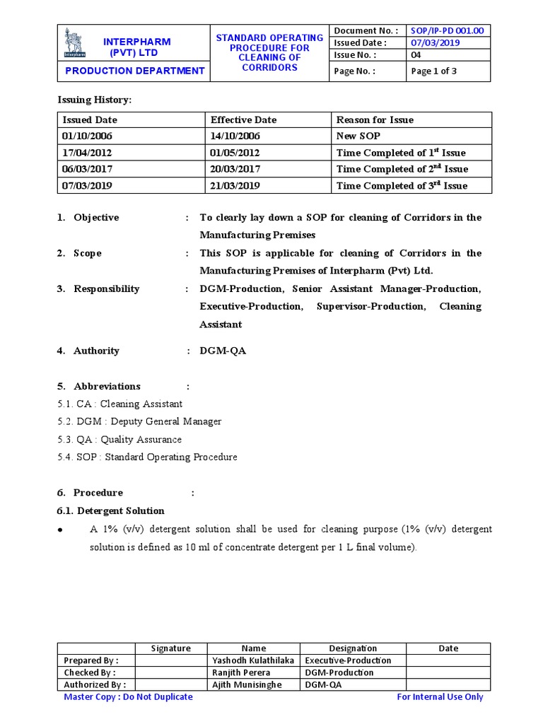 01 - 04.00 Sop For Cleaning Corridors | PDF