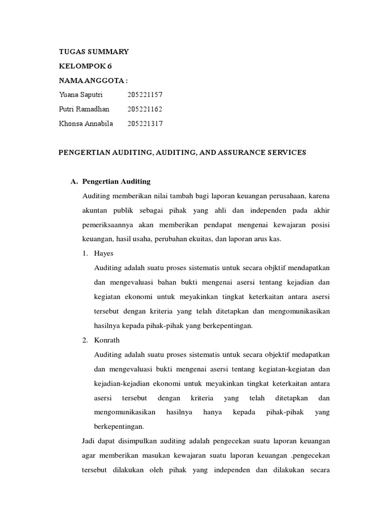 Summary Auditing, Assurance Services | PDF