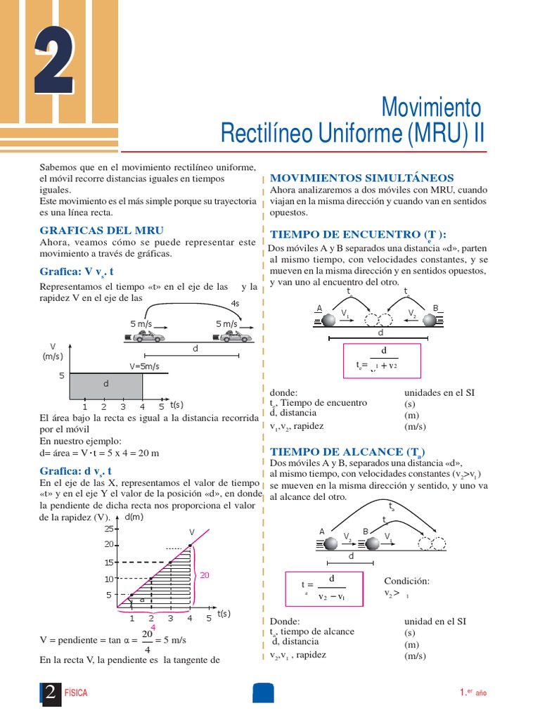 Movimiento Rectilíneo Uniforme (MRU) II: Movimientos Simultáneos | PDF | Pendiente | Geometría