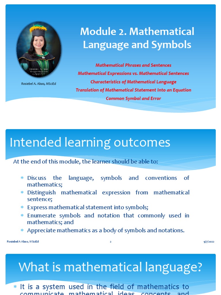 Module 2 MATHEMATICAL LANGUAGE AND SYMBOL | PDF | Mathematics | Equations