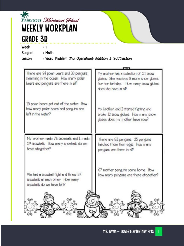 Grade 3 Math Weekly Plan: Week 1 | PDF