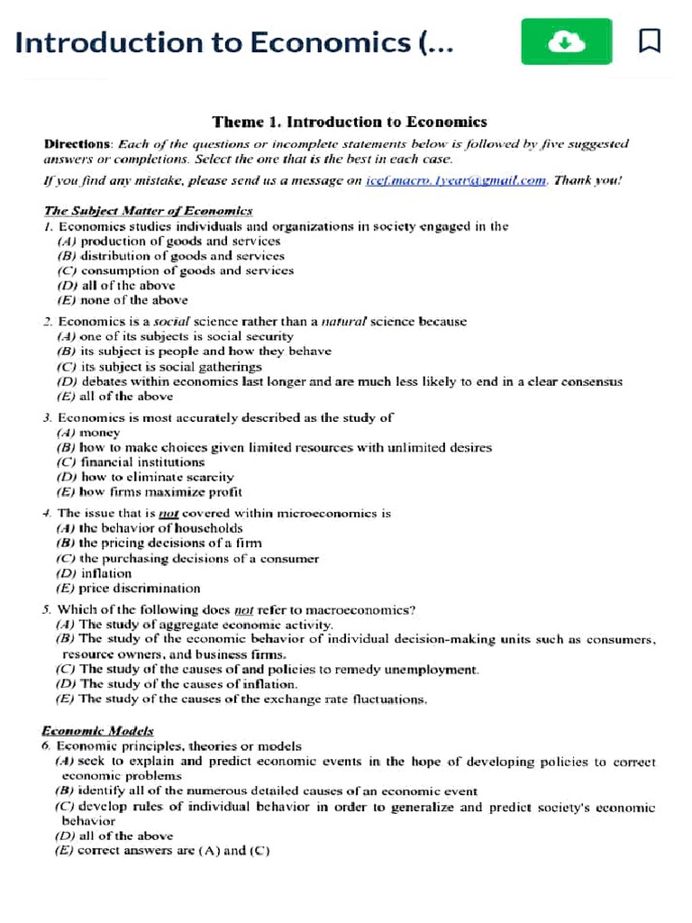 İntroduction To Economics. Tests | PDF