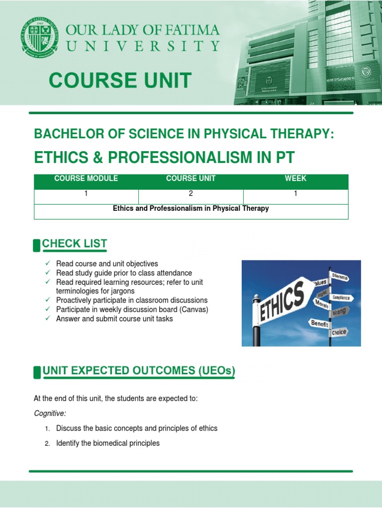 01-EPPT-Course-Unit-2 Ethics and Professionalism in PT | PDF | Morality ...